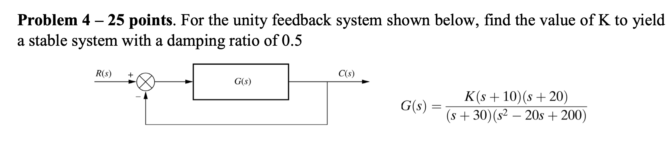 Solved Problem 4 – 25 points. For the unity feedback system | Chegg.com