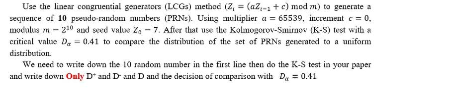 Use the linear congruential generators (LCGs) method | Chegg.com