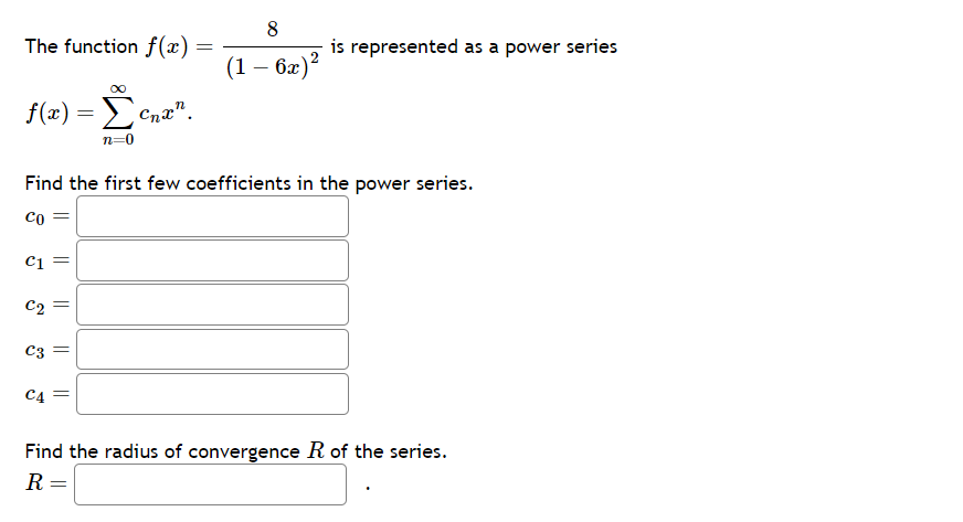 Solved The function f(x)=8(1-6x)2 ﻿is represented as a power | Chegg.com