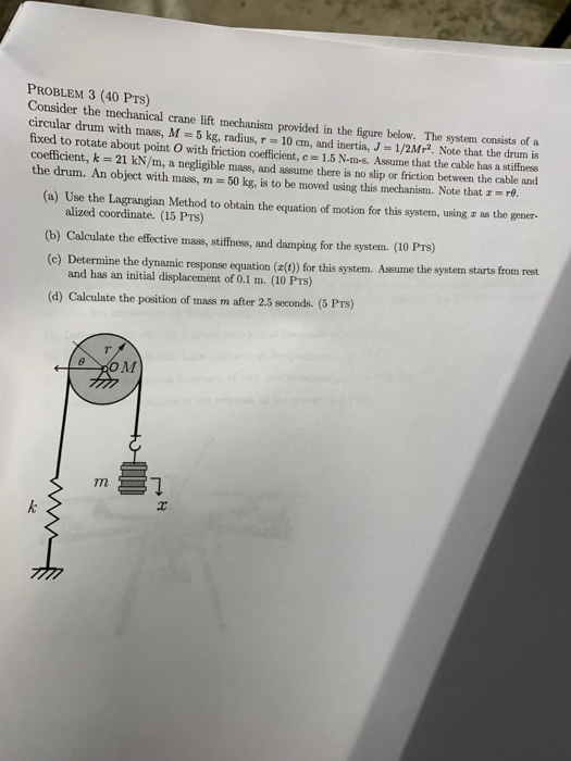 Solved PROBLEM 3 (40 Pts) Consider the mechanical crane lift | Chegg.com