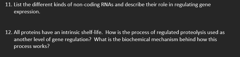 Solved 11. List the different kinds of non-coding RNAs and | Chegg.com