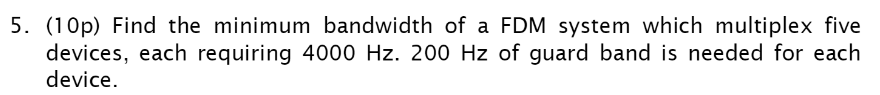 Solved 5. (10p) Find the minimum bandwidth of a FDM system | Chegg.com