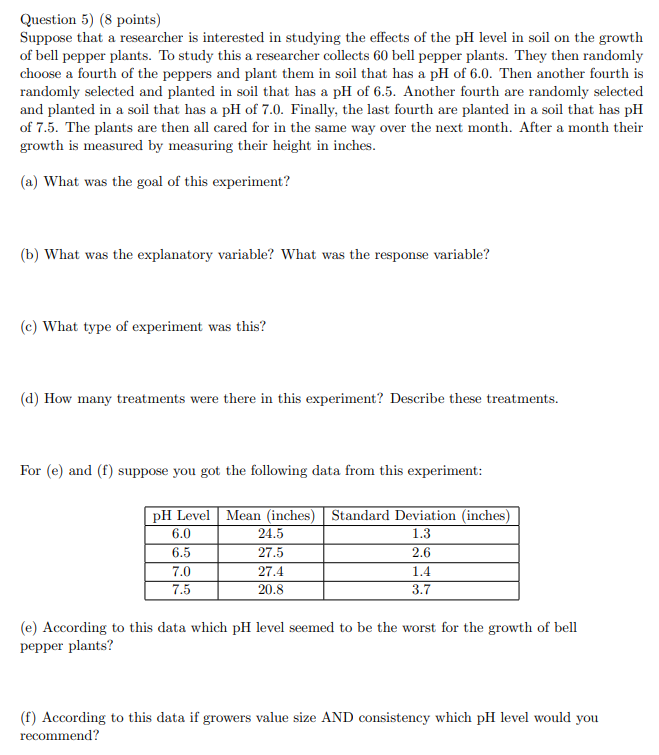 Solved Question 5) (8 points) Suppose that a researcher is | Chegg.com