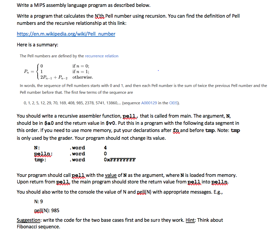 Write a MIPS assembly language program as described | Chegg.com