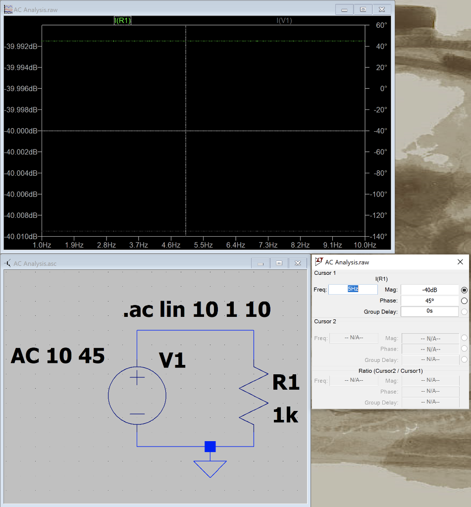 Solved AC 10 45 = AC voltage source with 10V amplitude and | Chegg.com