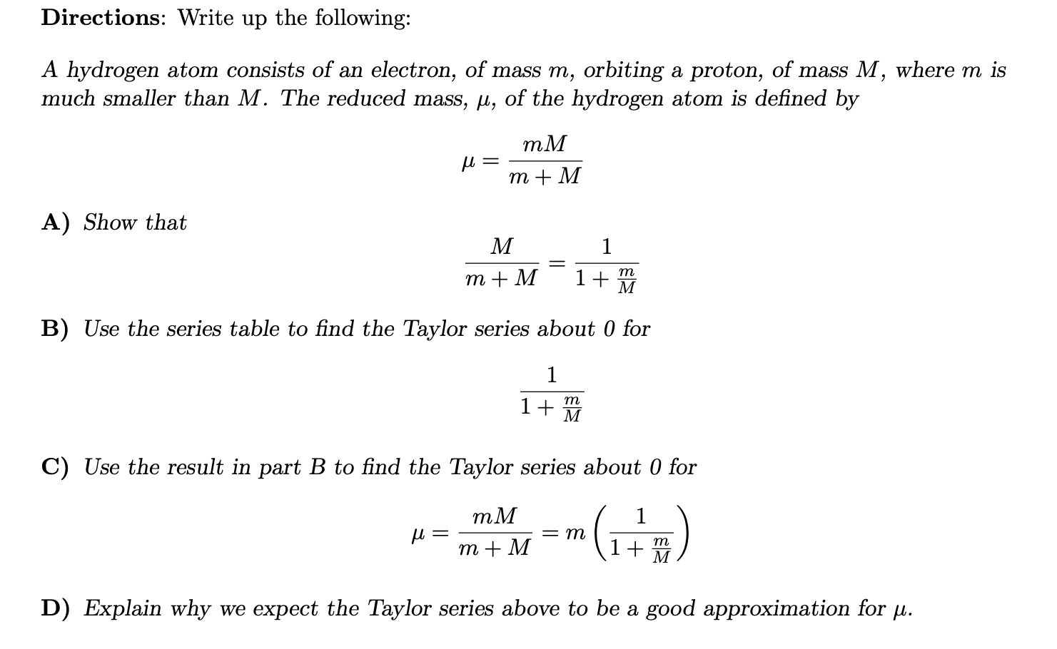 Solved Directions Write Up The Following A Hydrogen Atom