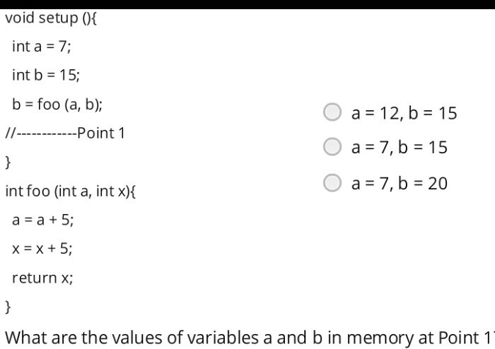 Solved Void Setup 00 Int A 7 Int B 15 Foo A B 