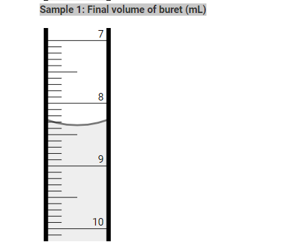Solved Sample 1: Final volume of buret (mL) 7 8 9 10 | Chegg.com