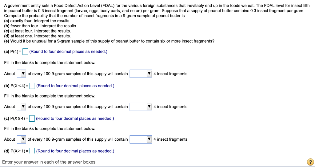 Solved A government entity sets a Food Defect Action Level | Chegg.com