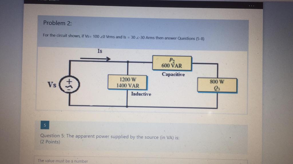 Solved Problem 2: For the circuit shown, if Vs= 100 20 Vrms | Chegg.com