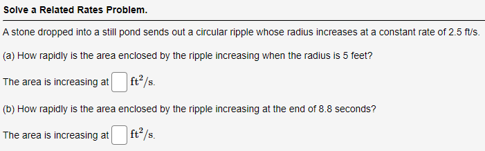 Solved Solve a Related Rates Problem. A stone dropped into a | Chegg.com
