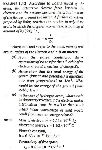 Solved EXAMPLE 1.12 According to Bohr's model of the atom, | Chegg.com