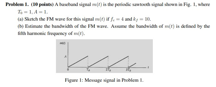 Solved Problem 1. (10 points) A baseband signal m(t) is the | Chegg.com