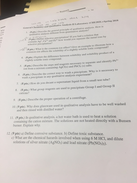 Solved Report he General Chemistry and Qualitative Analysis | Chegg.com