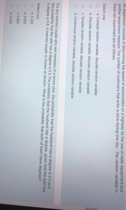 Solved An experiment consists of determining the speed of | Chegg.com