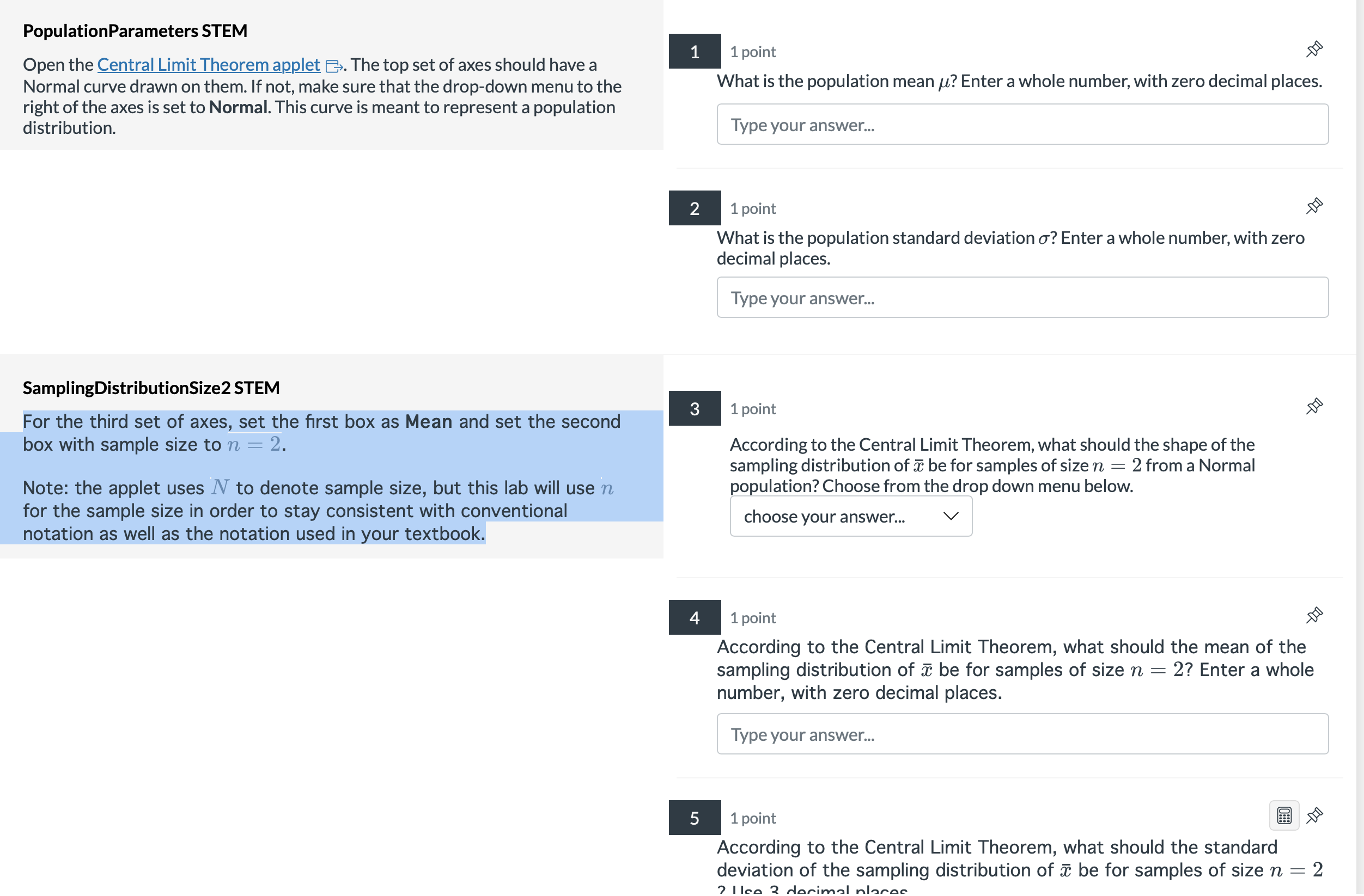 PopulationParameters STEM 1 1 point Open the Central | Chegg.com