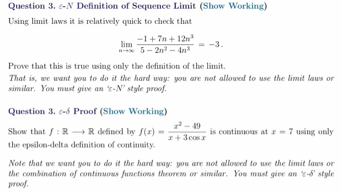 Solved Question 3 E N Definition Of Sequence Limit Show 