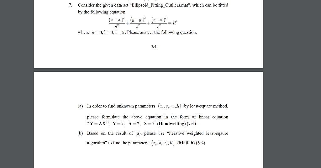 Solved 7. Consider the given data set "Ellipsoid_Fitting | Chegg.com