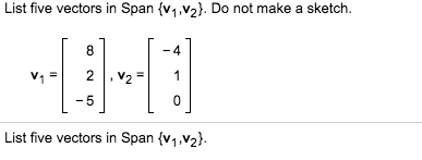 Solved List five vectors in Span (v1,v2). Do not make a | Chegg.com