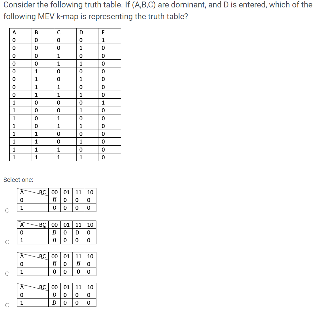 Solved Consider the following truth table. If (A,B,C) are | Chegg.com