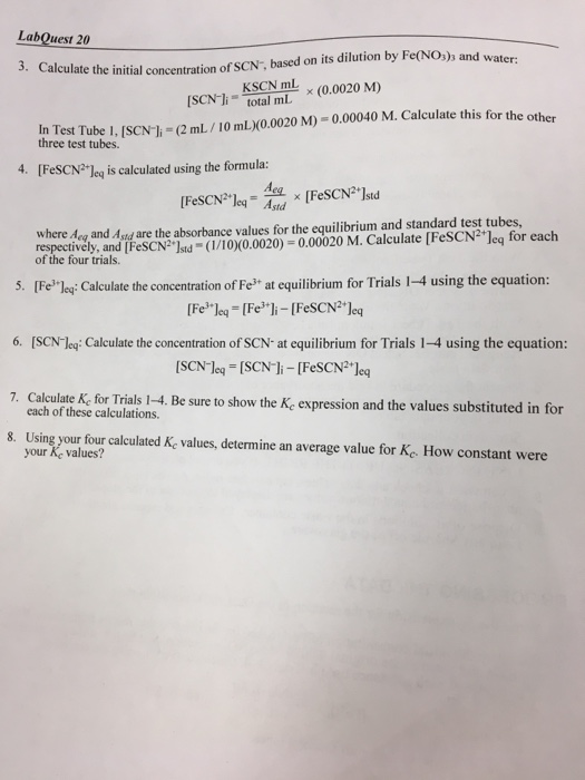 Solved 20 Chemical Equilibrium: Finding a Constant, Kc The | Chegg.com
