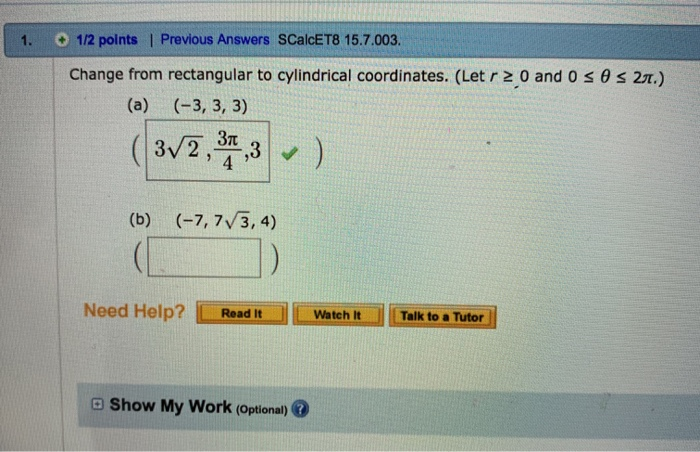 Solved 1.1/2 points | Previous Answers SCalcET8 15.7.003 | Chegg.com