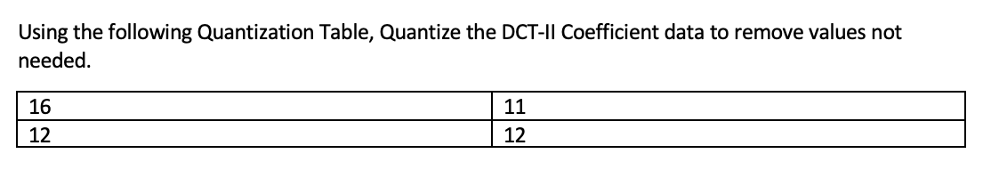 Solved Using the following Quantization Table, Quantize the | Chegg.com Solved Using the following Quantization Table, Quantize the | Chegg.com