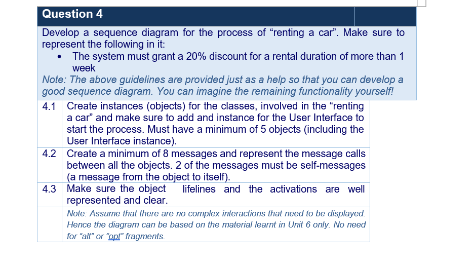 Solved Question 4 Develop a sequence diagram for the process | Chegg.com
