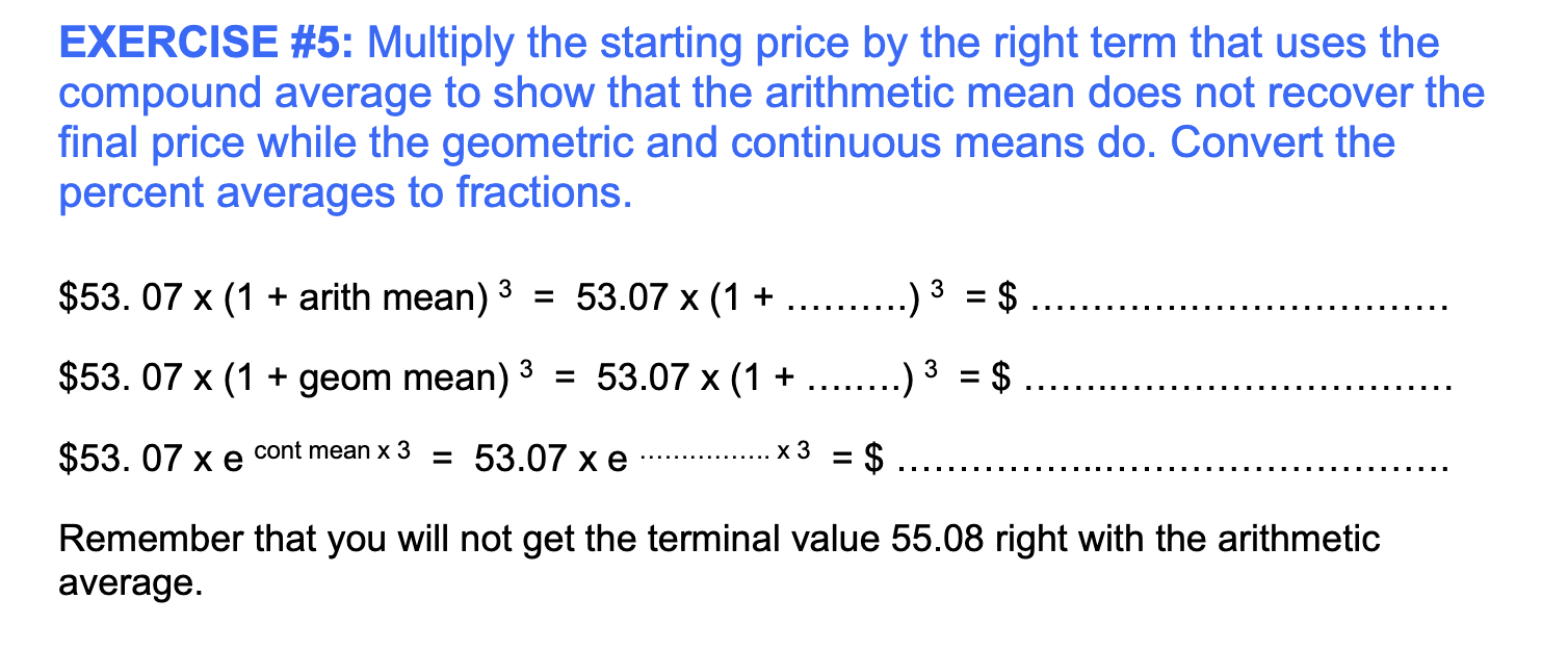 EXERCISE #5: Multiply the starting price by the right | Chegg.com