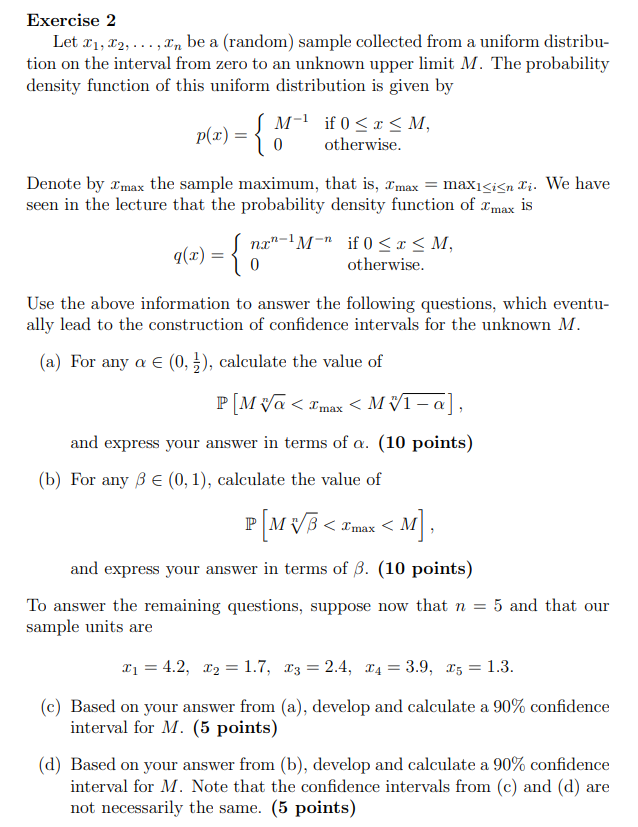 Solved Exercise 2 Let x1,x2,…,xn be a (random) sample | Chegg.com
