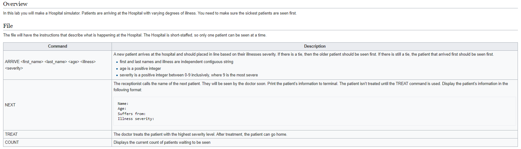 Solved In this lab you will make a Hospital simulator. | Chegg.com