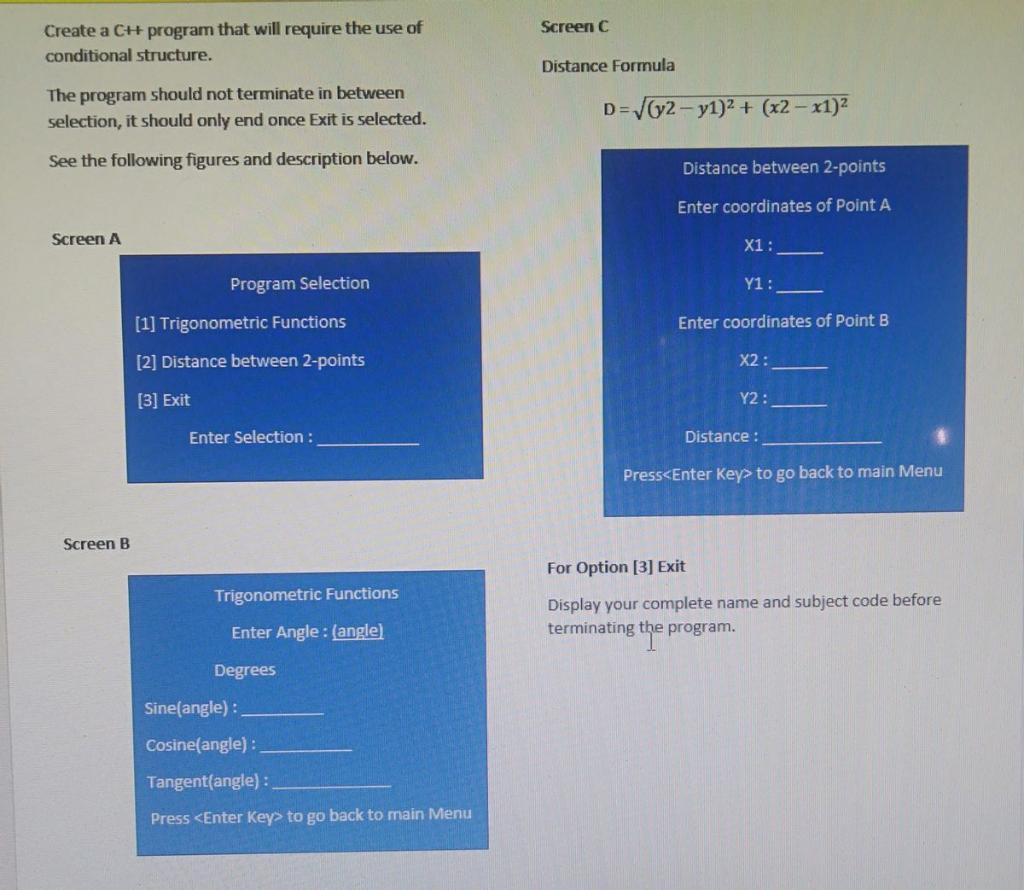 Solved Screen C Create a Ch program that will require the | Chegg.com