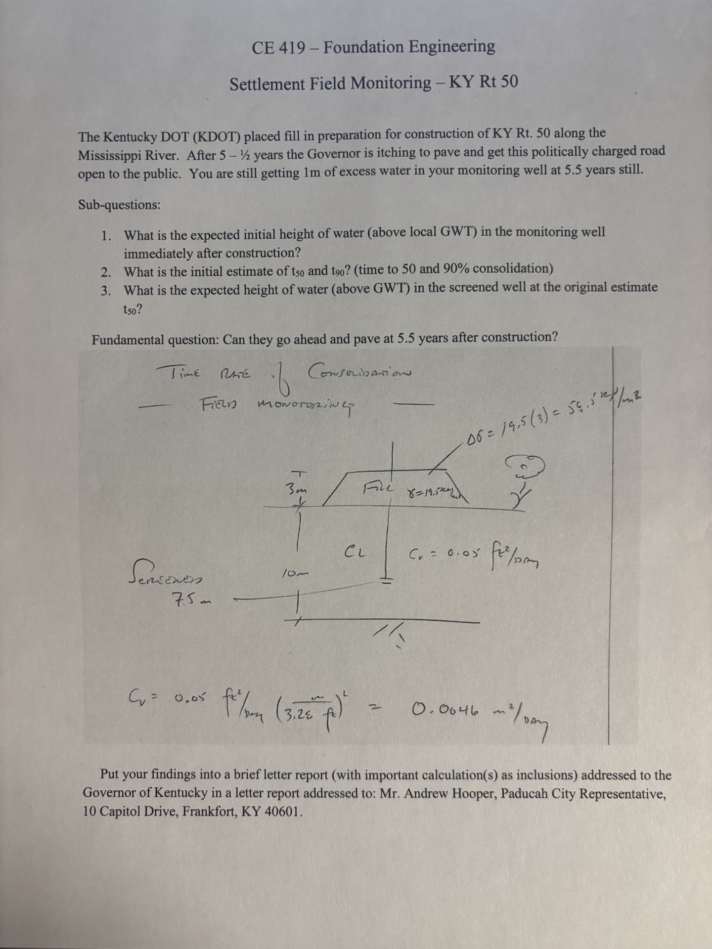 Solved CE 419 - ﻿Foundation EngineeringSettlement Field | Chegg.com