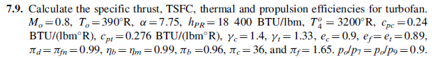 Solved 7.9. Calculate the specific thrust, TSFC, thermal and | Chegg.com