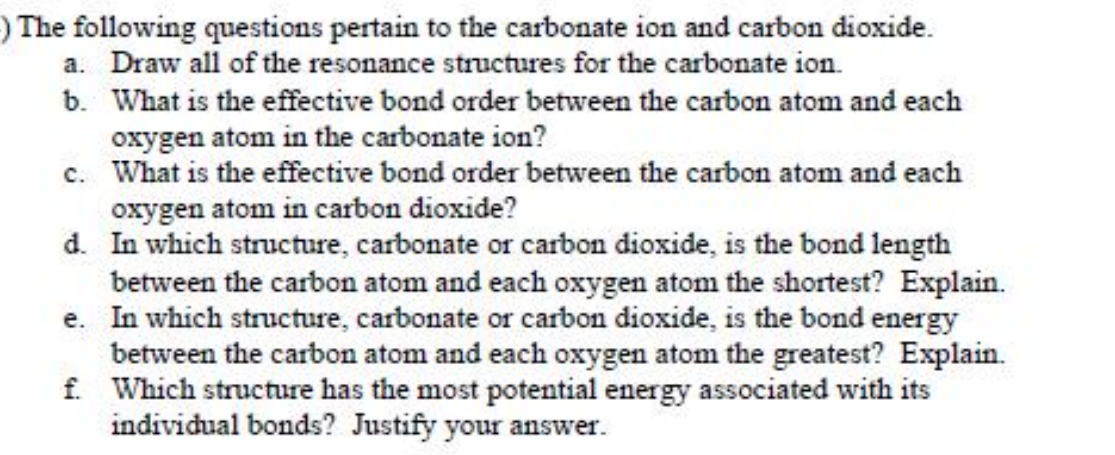 Solved The following questions pertain to the carbonate ion | Chegg.com