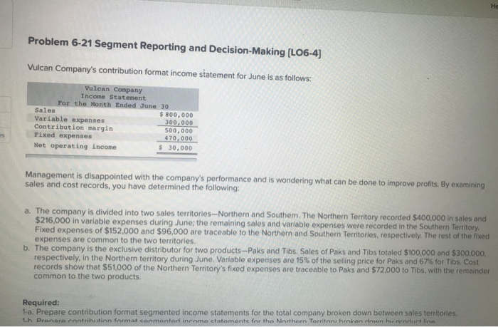 Solved He Problem 6-21 Segment Reporting and Decision-Making | Chegg.com