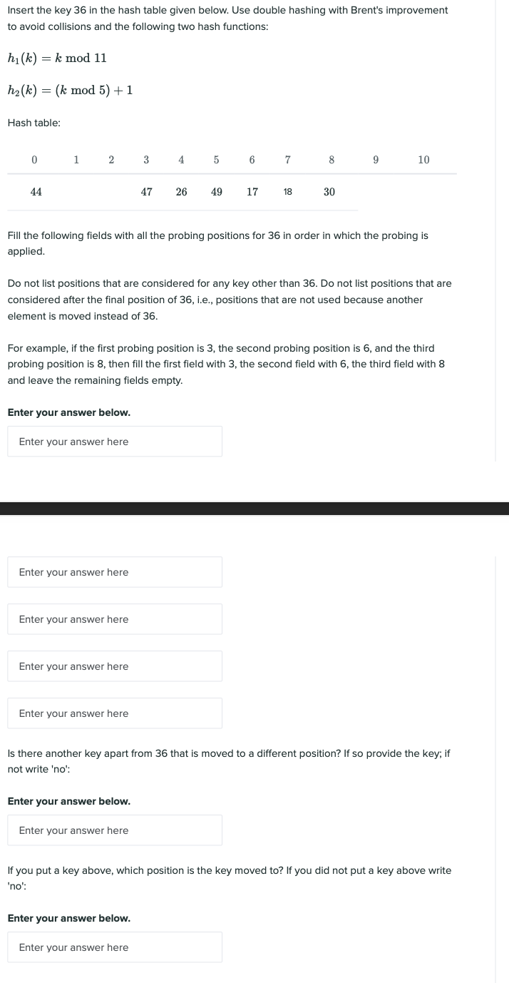 Solved Insert the key 36 in the hash table given below. Use | Chegg.com