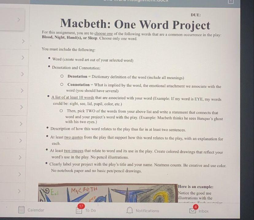 DUE: Macbeth: One Word Project For this assignment, | Chegg.com
