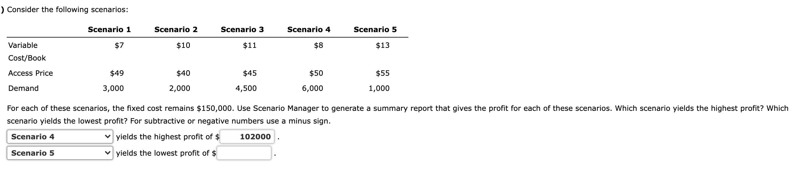 Solved Consider the following scenarios: scenario yields the | Chegg.com