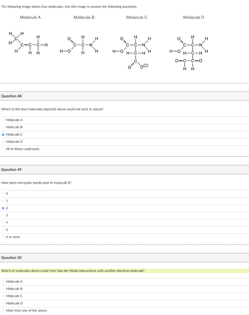 [Solved]: The following image shows four molecules. Use th