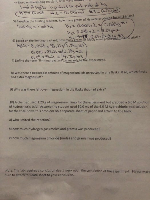 Solved how many 4) Based on the limiting reactant, 3 trials? | Chegg.com