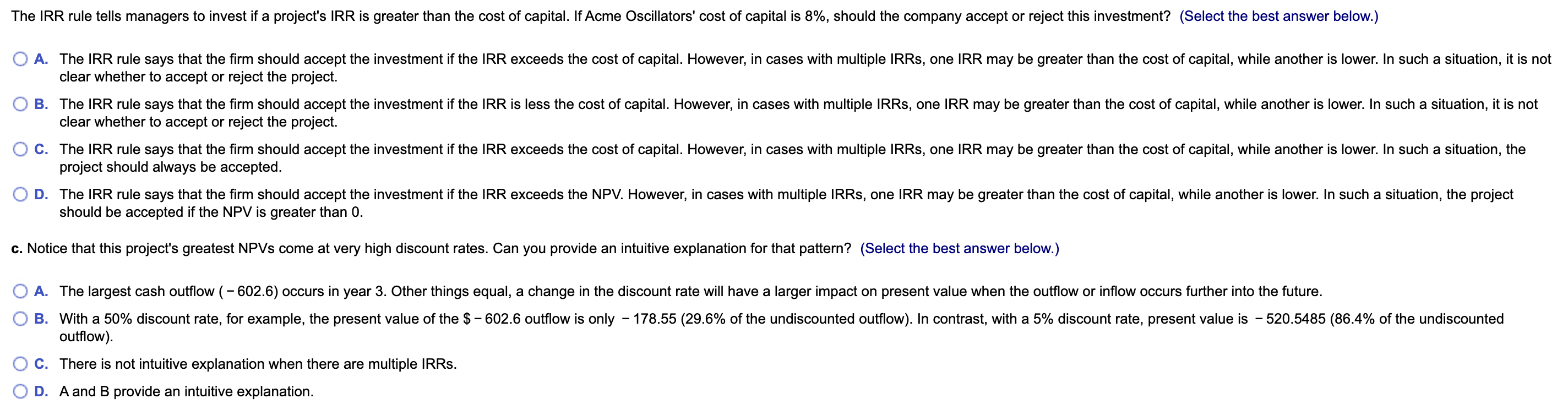 Solved Problems with the IRR method Acme Oscillators is | Chegg.com