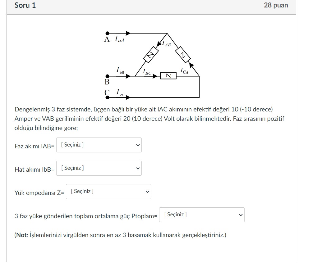 Solved Dengelenmiş 3 faz sistemde, üçgen bağlı bir yüke ait | Chegg.com