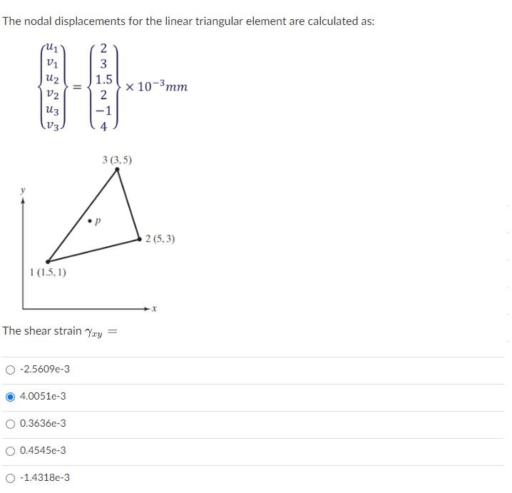 Solved The Nodal Displacements For The Linear Triangular 