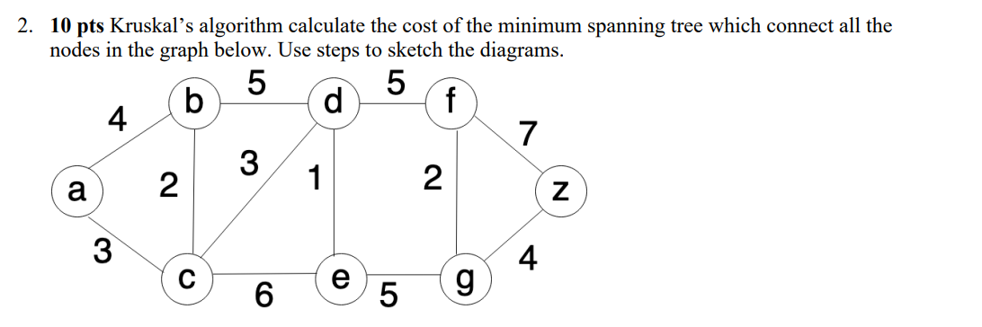 Solved 10 pts Kruskal's algorithm calculate the cost of the | Chegg.com