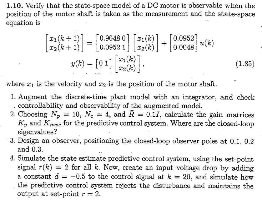 Solved 1.10. Verify that the state-space model of a DC motor | Chegg.com