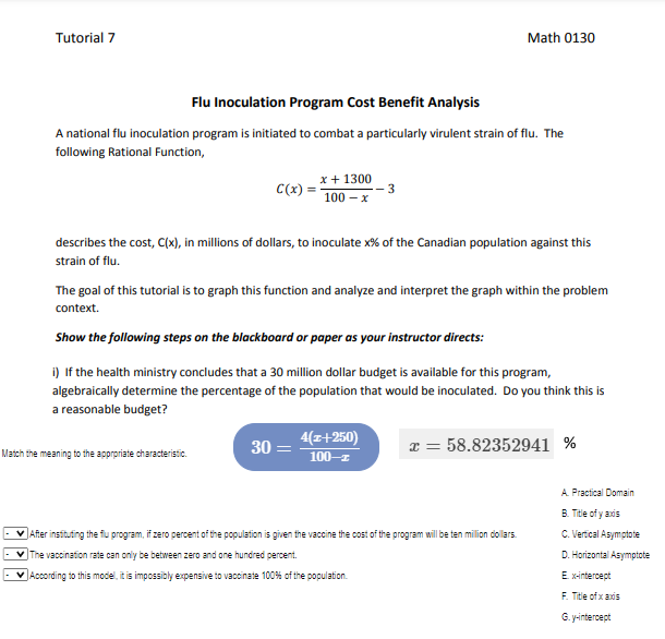 Solved Tutorial 7 Math 0130 Flu Inoculation Program Cost | Chegg.com