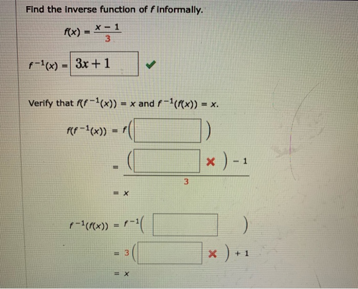 Solved Find the Inverse function of f informally. 3 f1(x)3x | Chegg.com