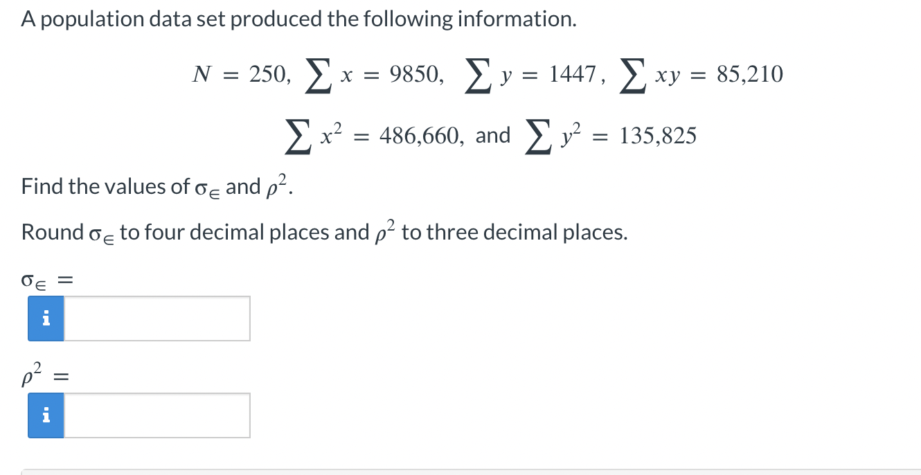 Solved A population data set produced the following | Chegg.com