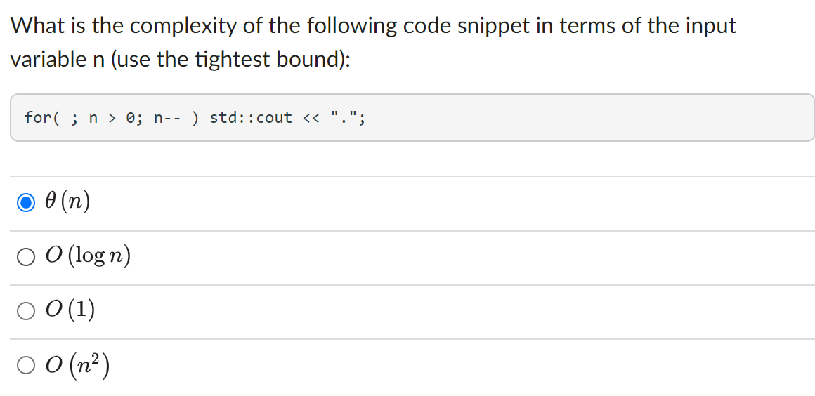 Solved What is the complexity of the following code snippet | Chegg.com